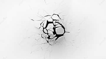 Exploded White Wall with Stone Pieces and Cracks. 3D Rendering. Stock ...