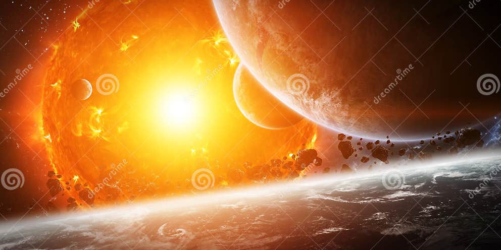 Exploderende Zon in Ruimte Dicht Bij Planeet Stock Illustratie ...