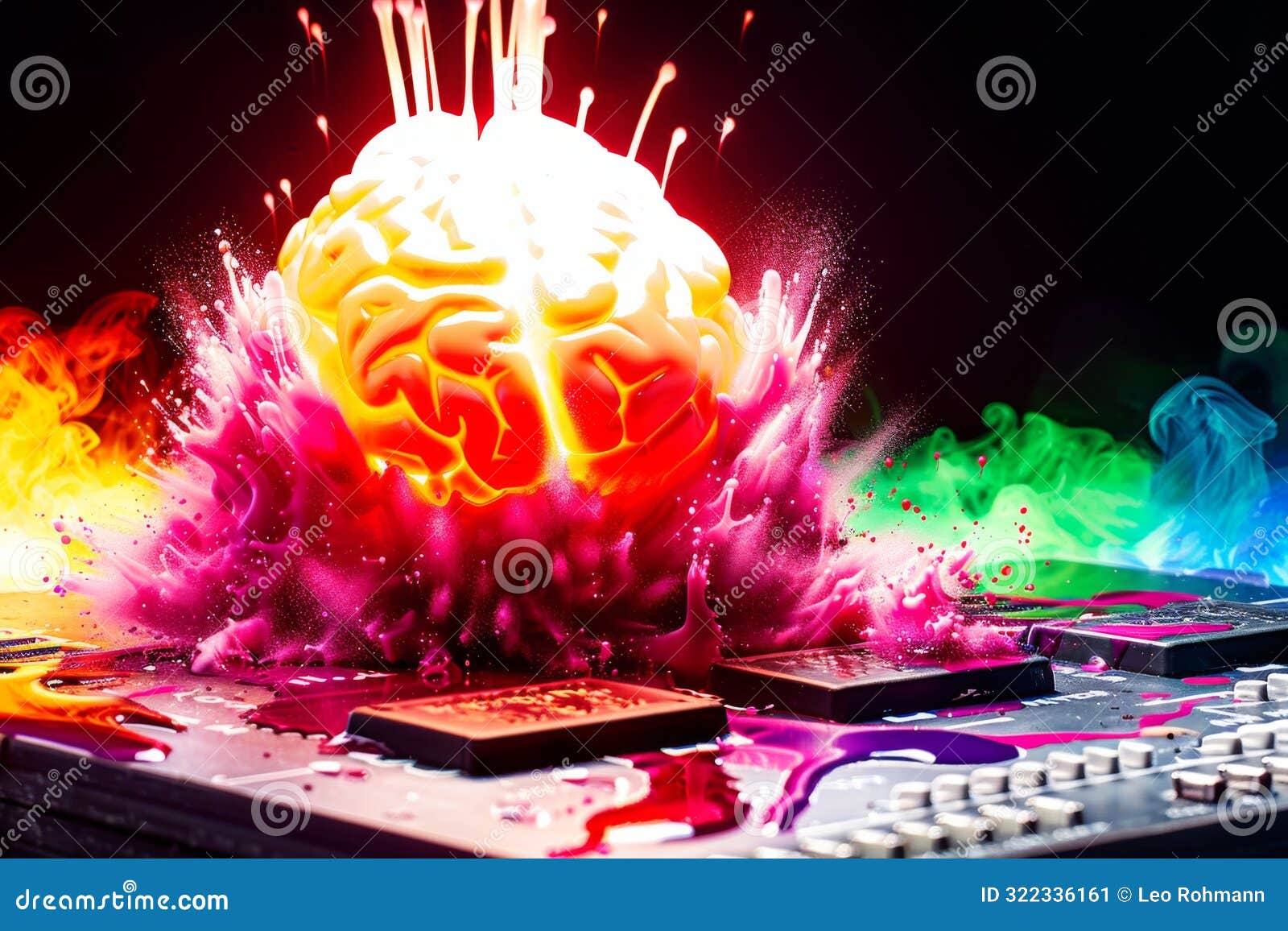 Exploding AI Brain with Colorful Lights, Artificial Intelligence ...