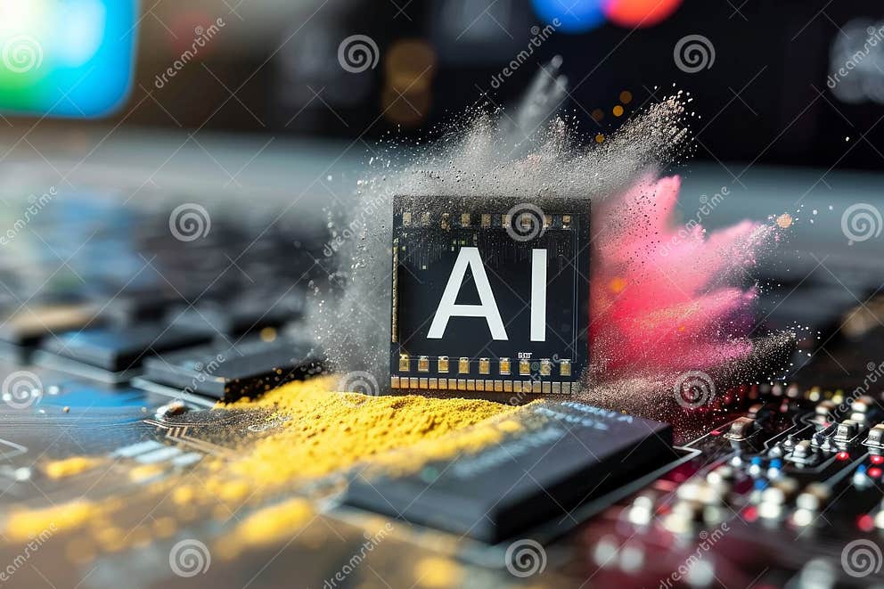Exploding AI Chip Amidst a Dynamic Burst of Vibrant Particles and ...
