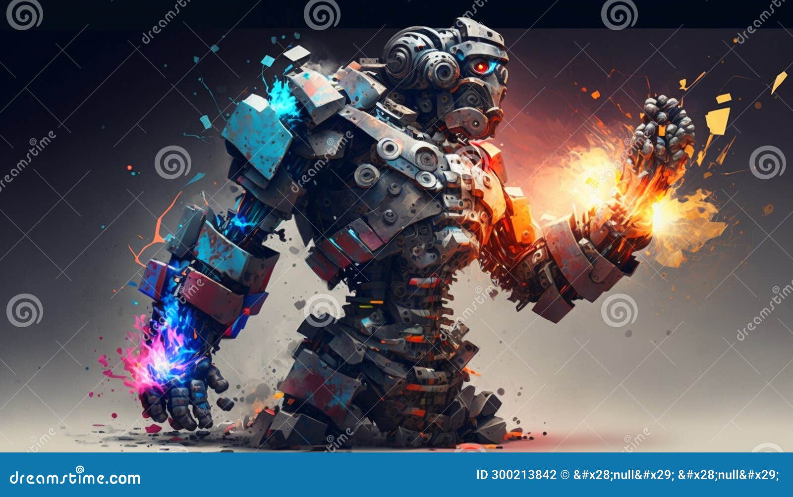 Exploding AI Metaverse Robot with Digital Art Style. Electric Man ...