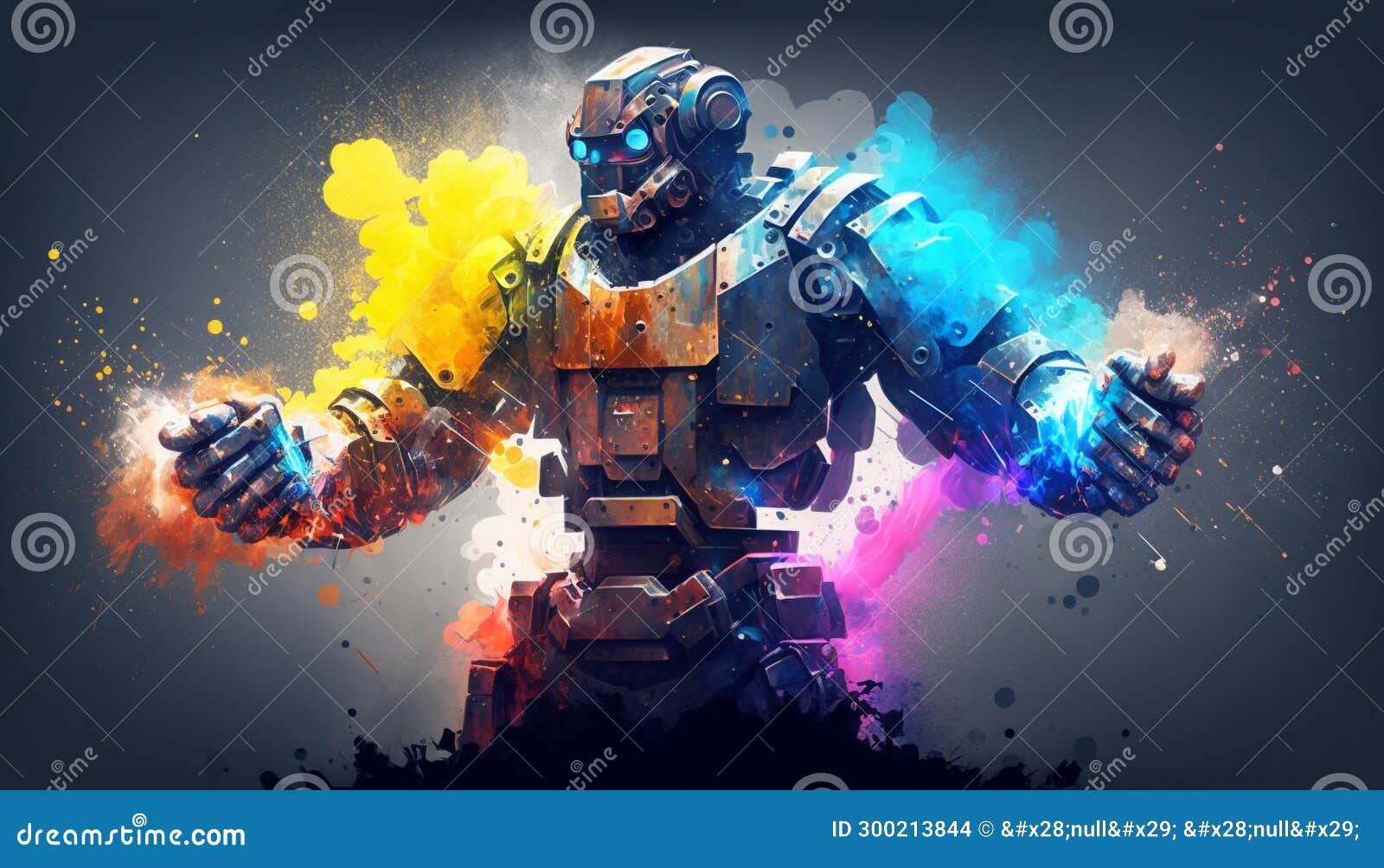 Exploding AI Metaverse Robot with Digital Art Style. Electric Man ...
