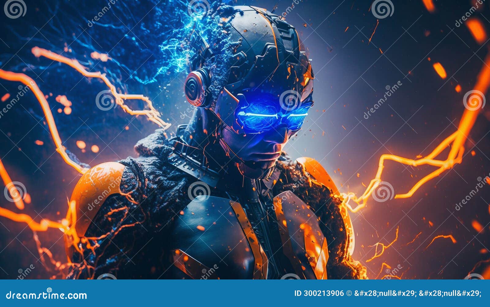 Exploding AI Metaverse Robot with Digital Art Style. Electric Man ...