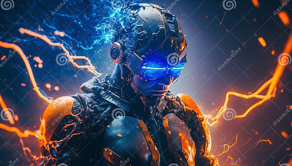 Exploding AI Metaverse Robot with Digital Art Style. Electric Man ...