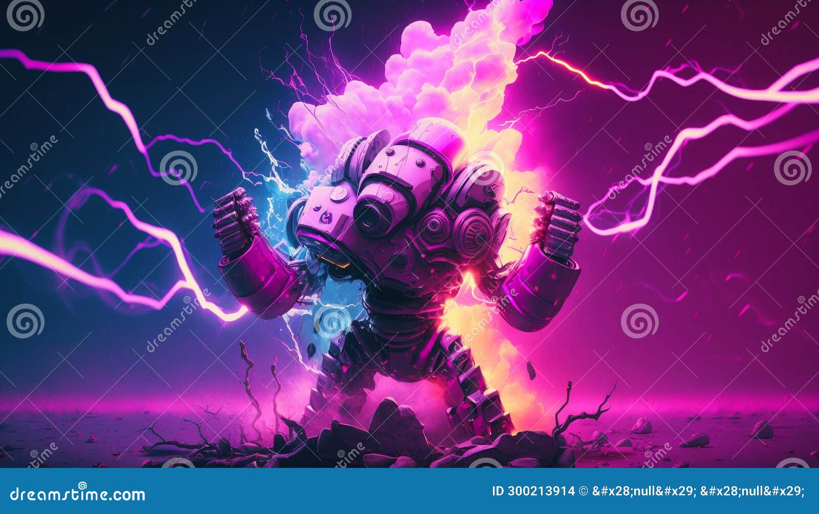 Exploding AI Metaverse Robot with Digital Art Style. Electric Man ...