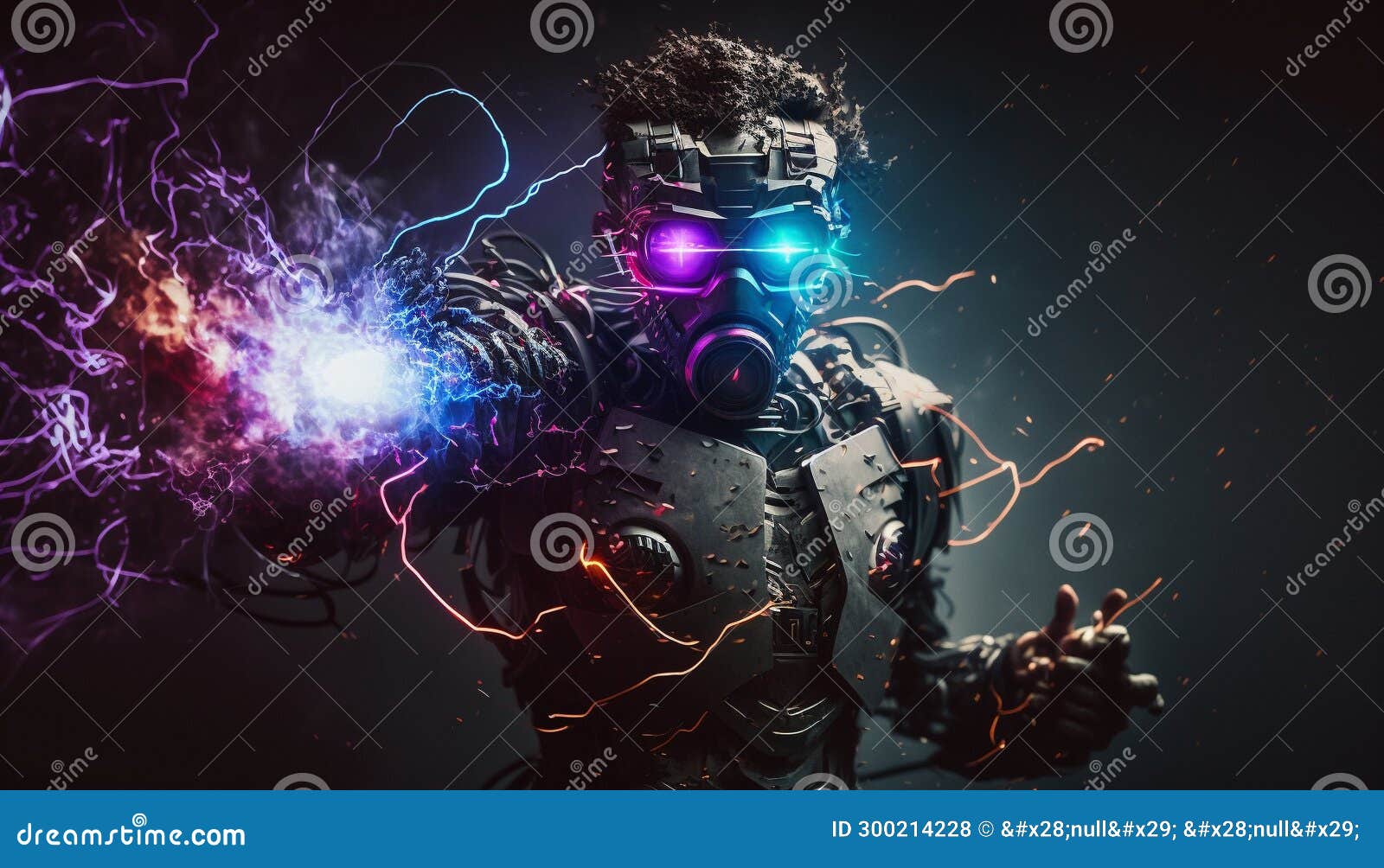 Exploding AI Metaverse Robot with Digital Art Style. Electric Man ...