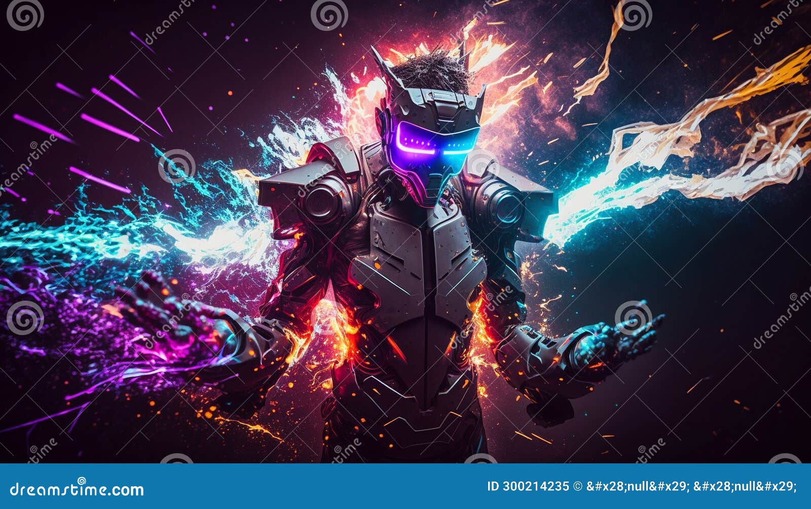 Exploding AI Metaverse Robot with Digital Art Style. Electric Man ...