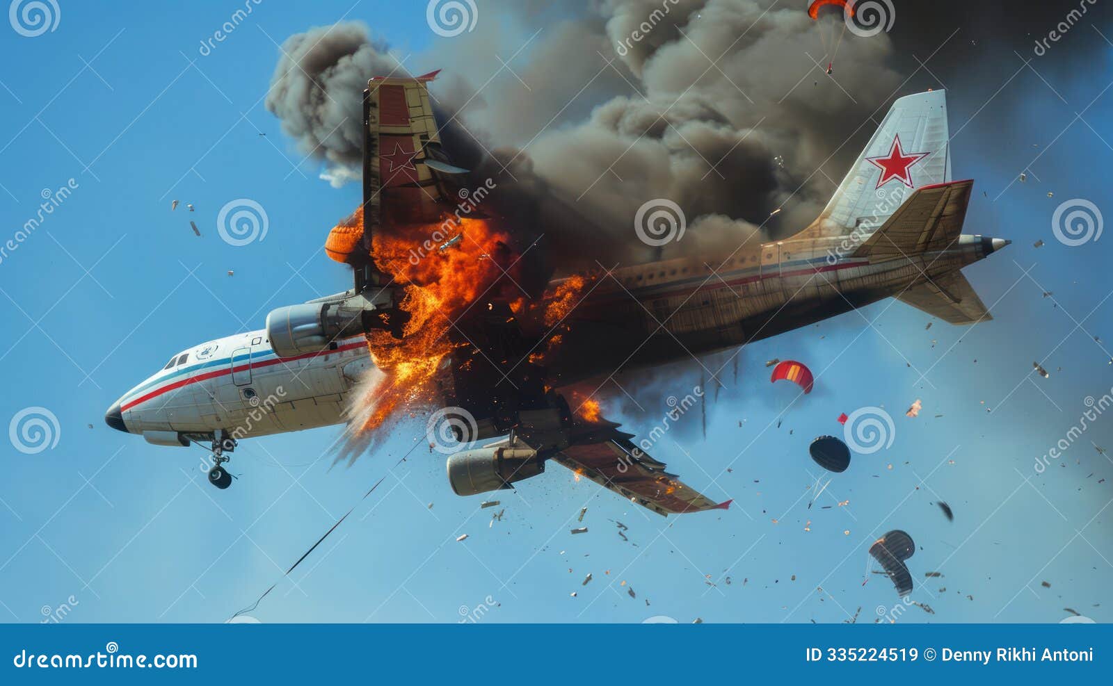Exploding Airplane with Smoke and Debris in Mid-Air Stock Illustration ...
