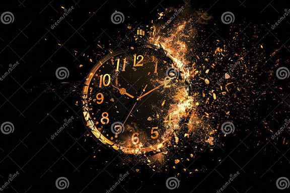 An Exploding Alarm Clock or Clock Against a Black Background ...