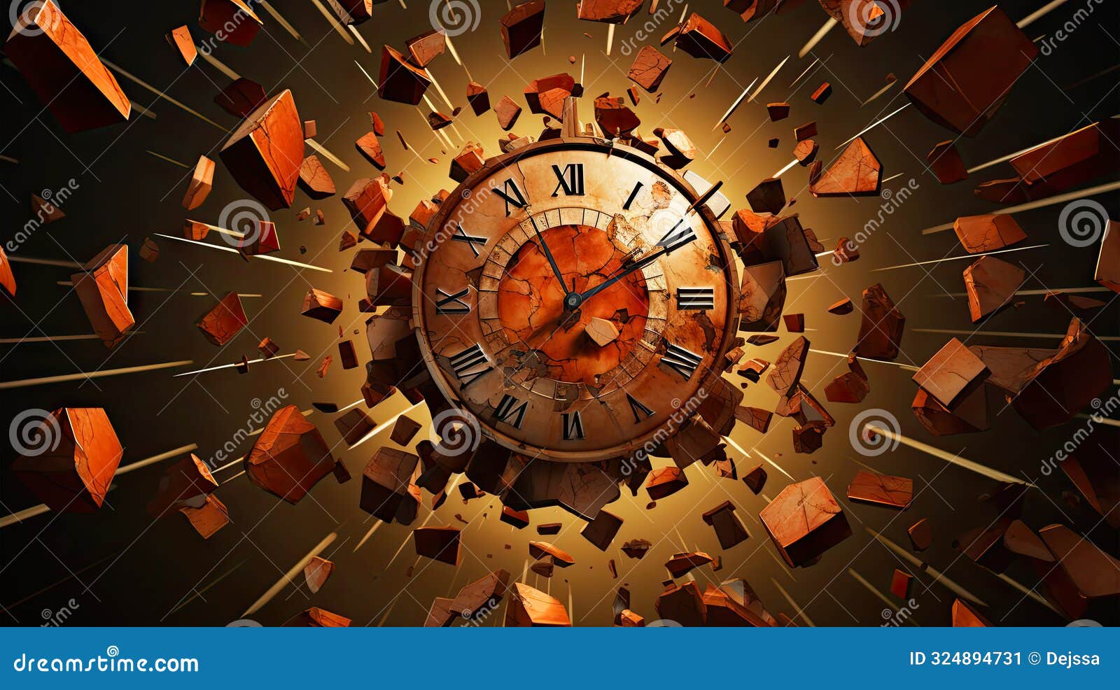 Exploding Antique Clock, Concept of Time Stock Illustration ...