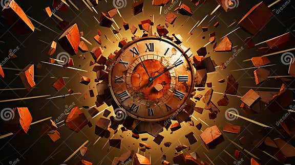 Exploding Antique Clock, Concept of Time Stock Illustration ...