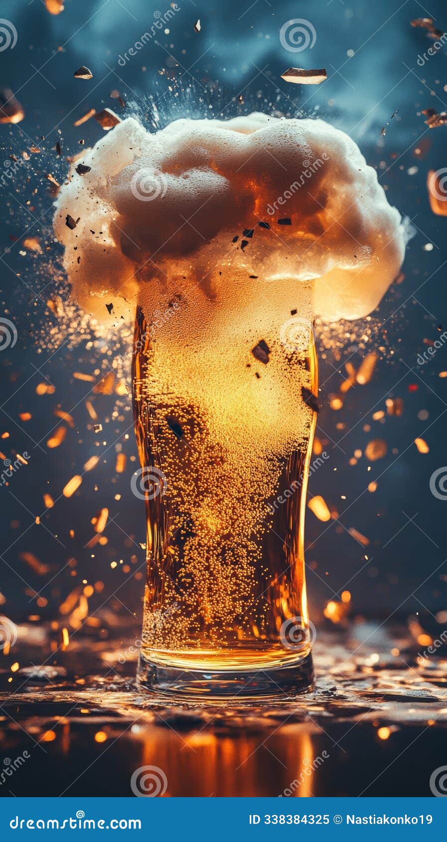 Exploding Beer Glass with Foam and Splashes, Dramatic Concept Stock ...