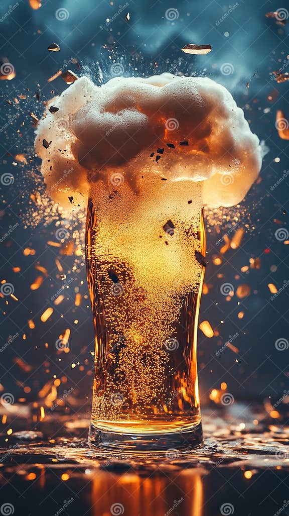 Exploding Beer Glass with Foam and Splashes, Dramatic Concept Stock ...