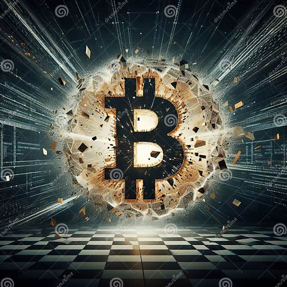 Exploding Bitcoin with Digital Effects Stock Photo - Image of dynamic ...