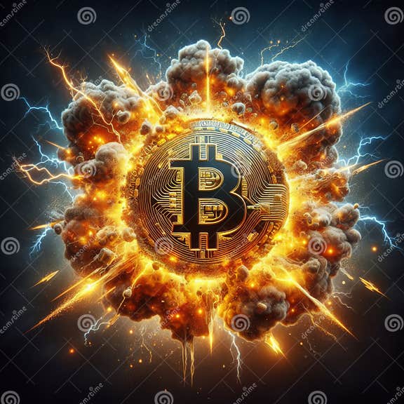 Exploding Bitcoin Symbol with Electric Effects Stock Image - Image of ...