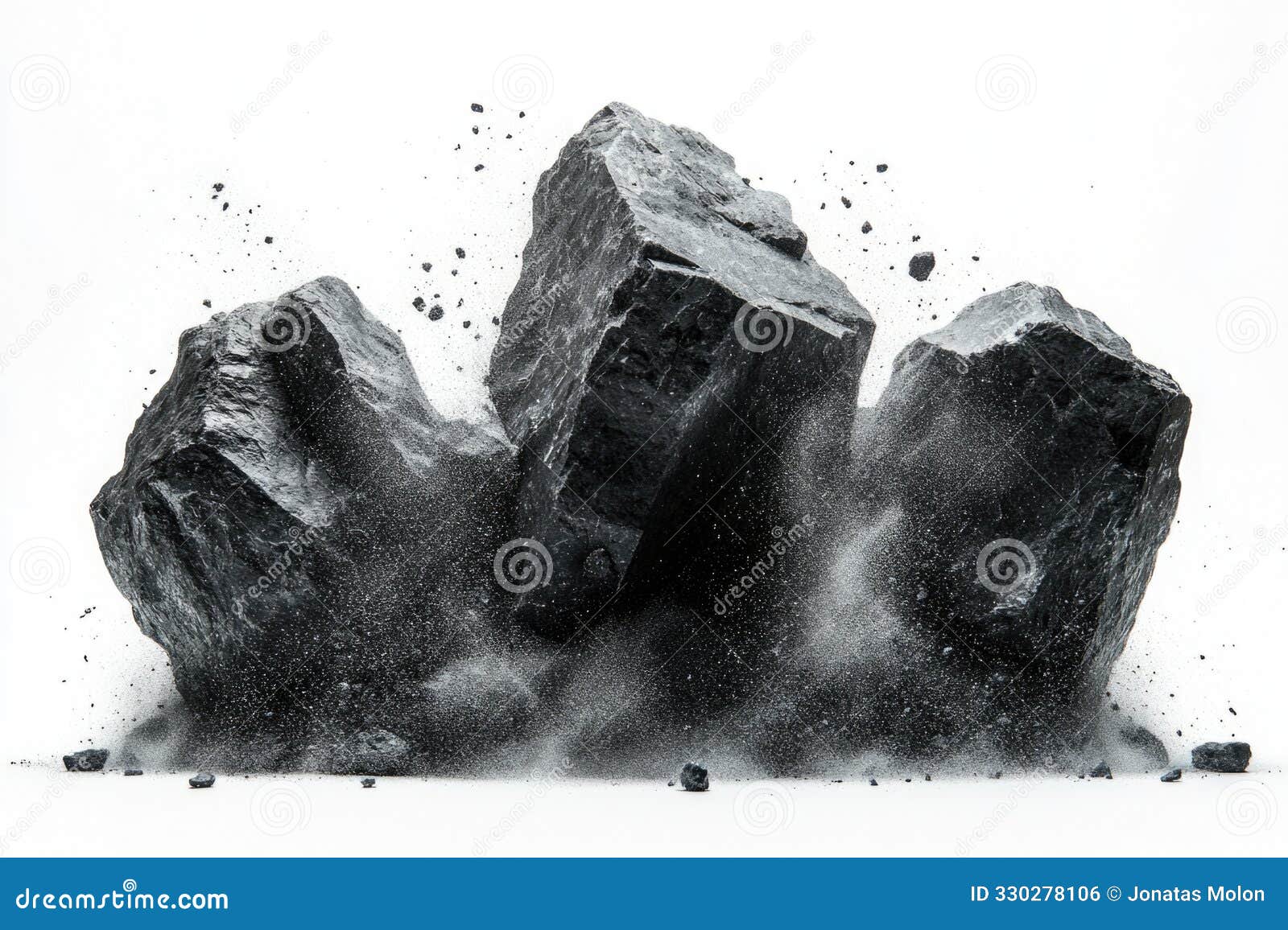 Exploding Black Rock Fragmenting into Dust, Isolated on a C Stock ...