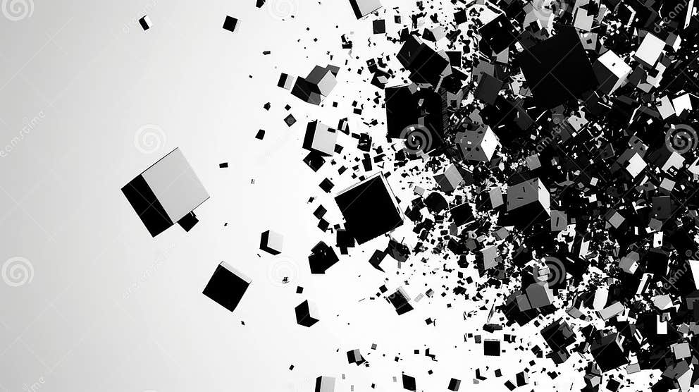 Exploding Black and White Cubes in Motion. Dramatic Visual Effect ...