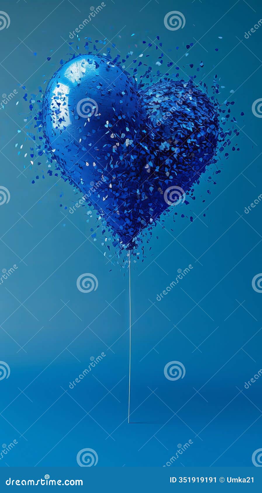 Exploding Blue Heart Balloon with Confetti Effect Against Gradient ...