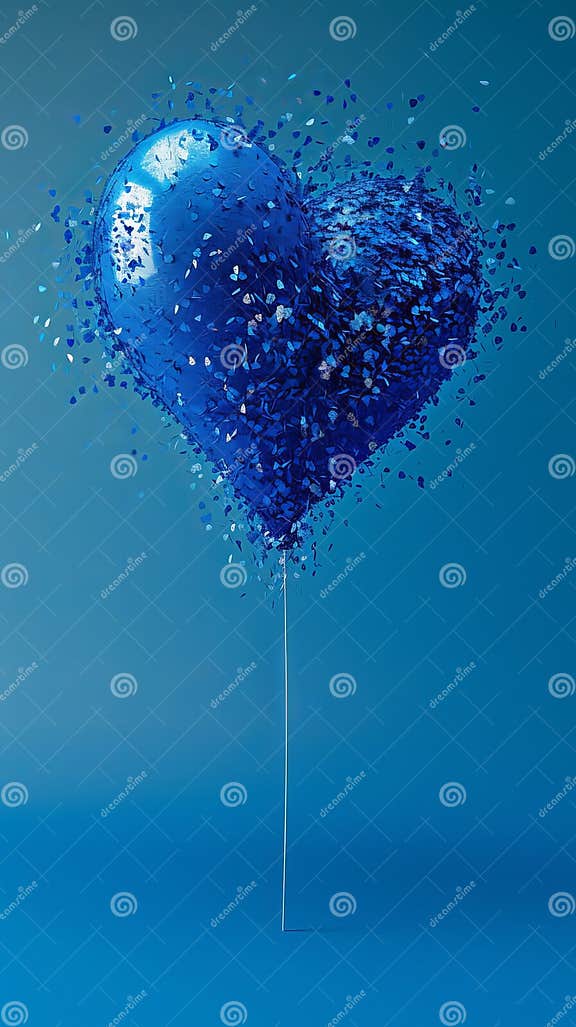 Exploding Blue Heart Balloon with Confetti Effect Against Gradient ...