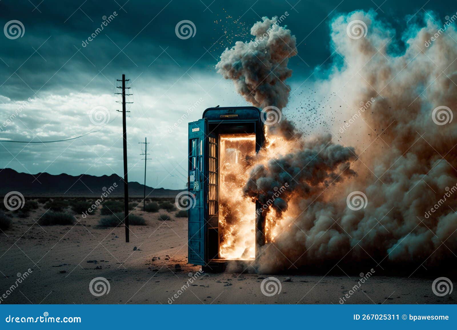 An Exploding Telephone Surrounded By Puffs Of Smoke And Bright Flashes ...