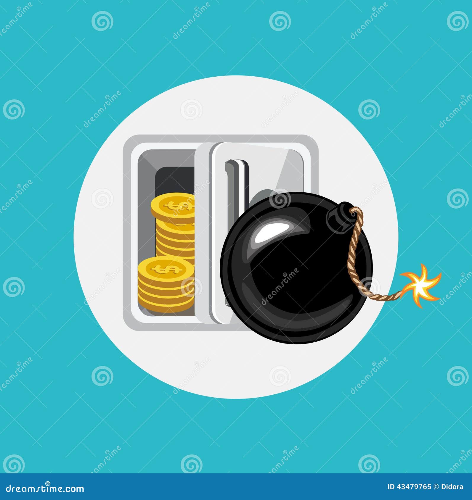 Exploding Bomb and Bank Safe Flat Design Stock Vector - Illustration of ...
