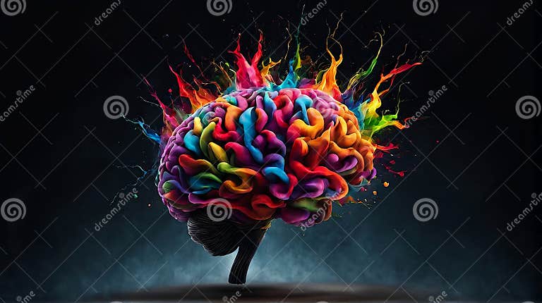 Exploding Brain in a Burst of Vibrant Colors. Creativity with Mind ...
