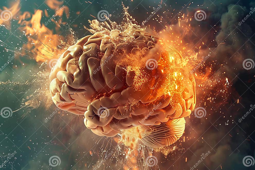 Exploding Brain Concept on Fiery Background Stock Image - Image of ...
