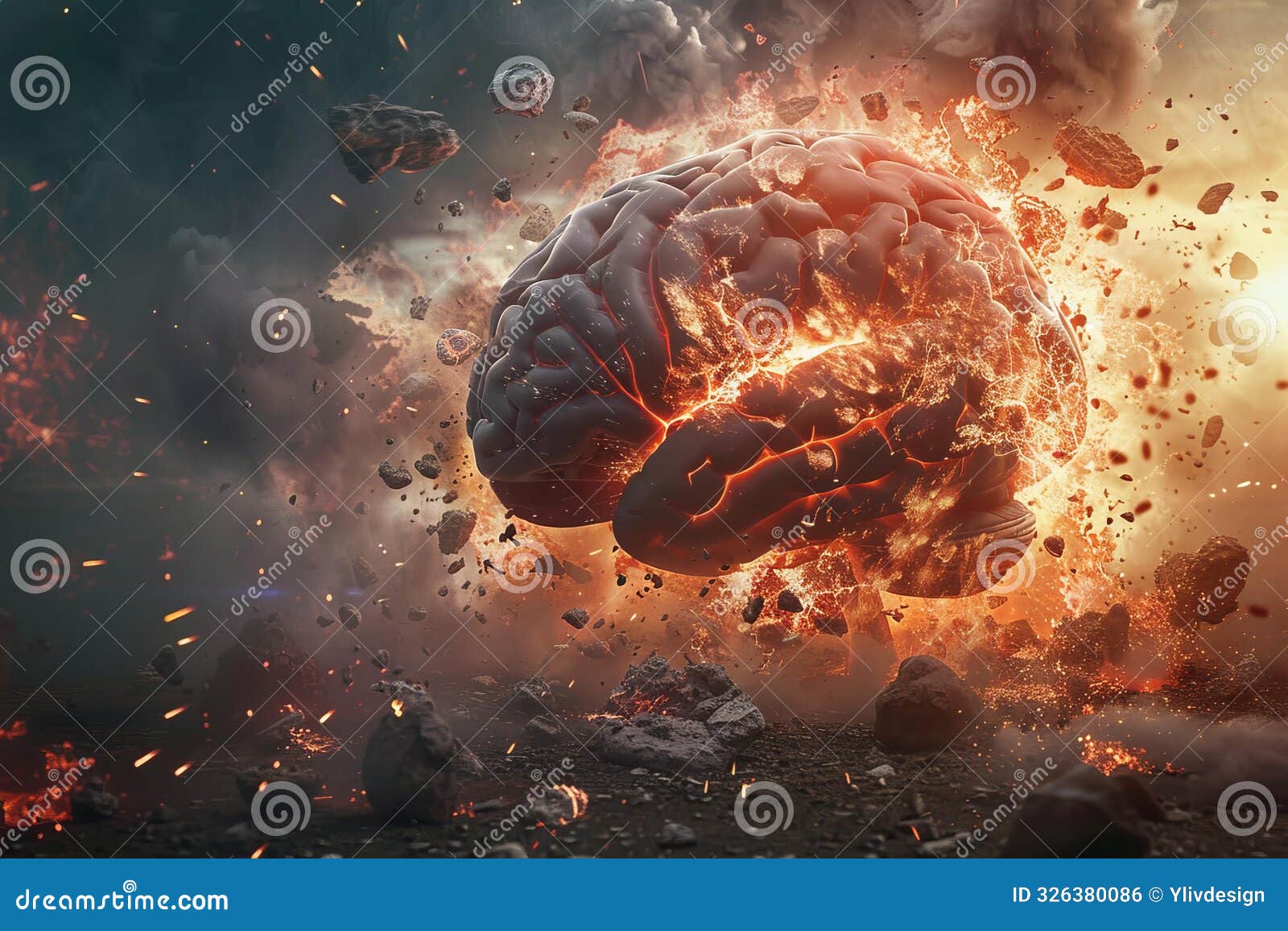 Exploding Brain Concept in Fiery Blast Stock Photo - Image of stress ...