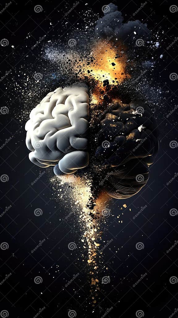 Exploding Brain Conceptual Art with Dramatic Contrast and Dynamic ...
