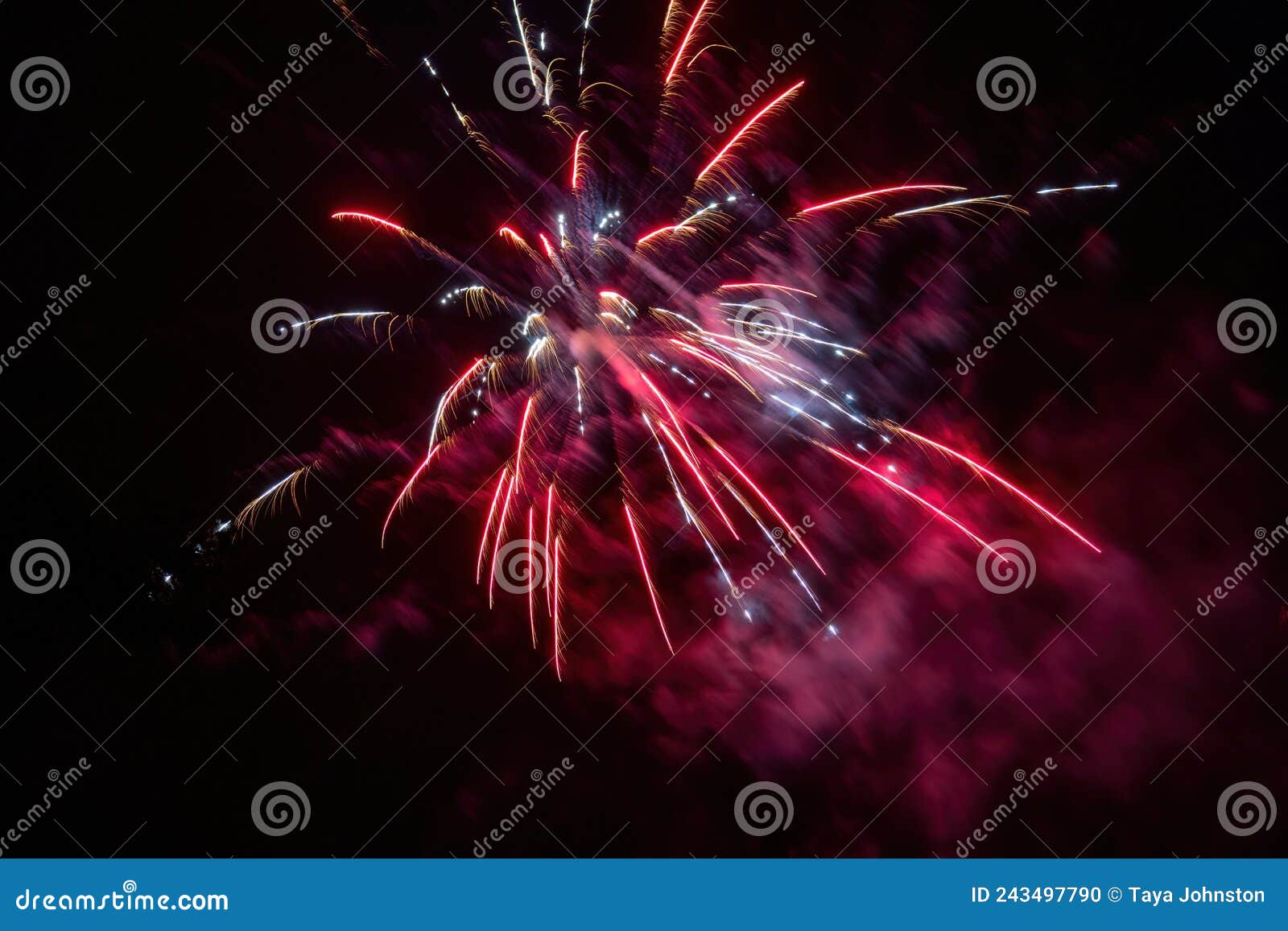 Exploding Bright Red Firework in Night Sky Stock Photo - Image of ...