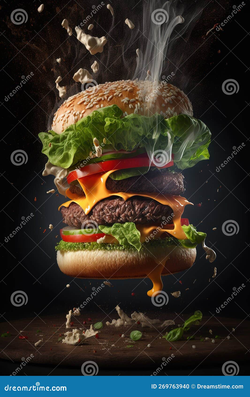 Exploding Burger stock illustration. Illustration of delicious - 269763940