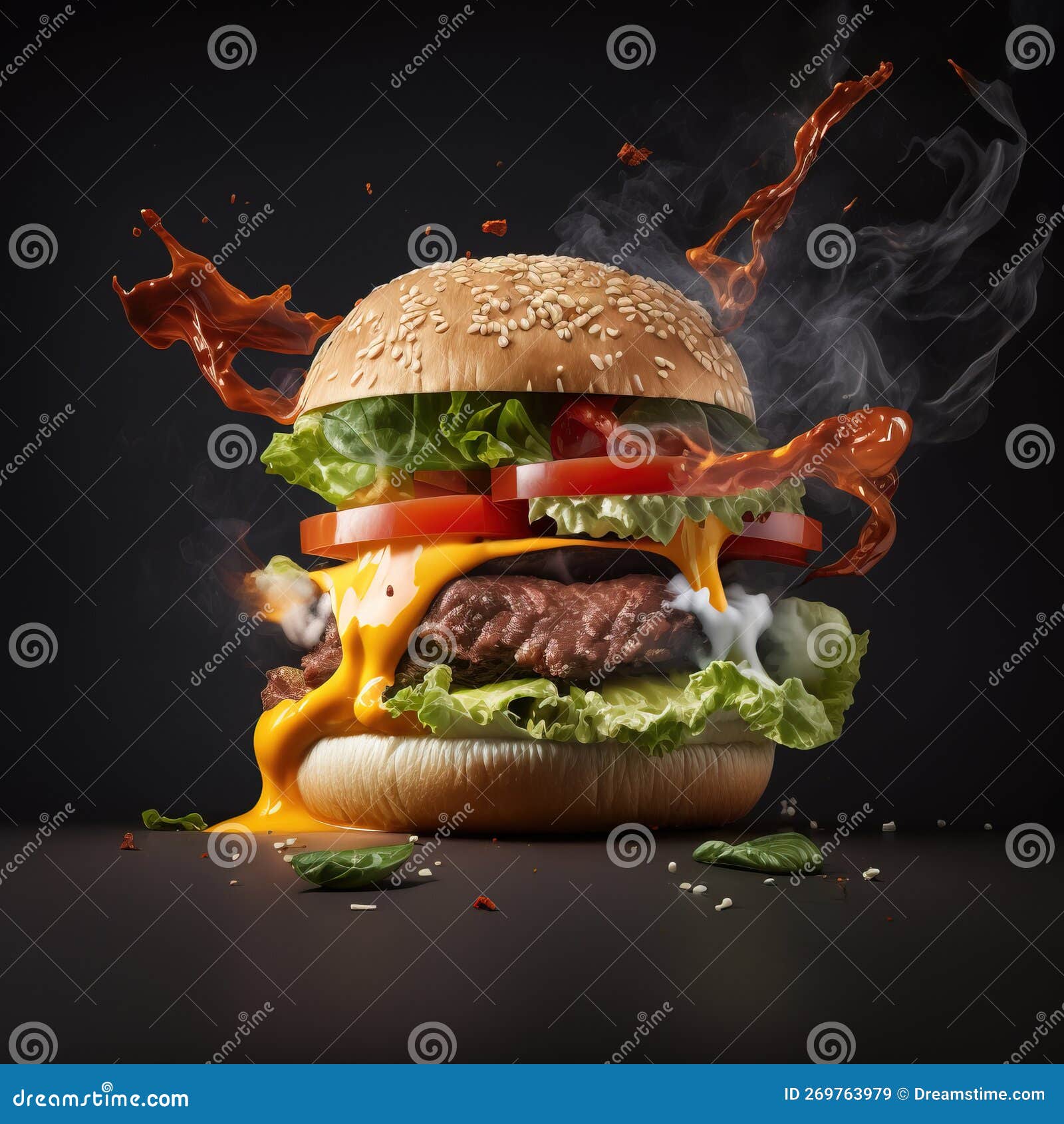 Exploding Burger stock illustration. Illustration of comics - 269763979