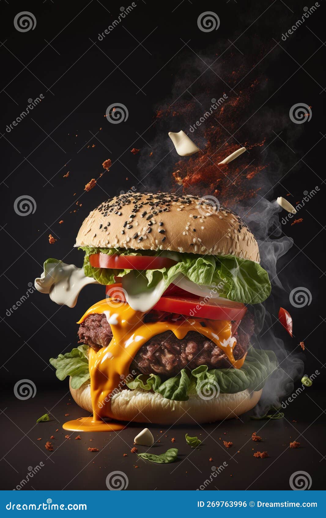 Exploding Burger stock illustration. Illustration of junk - 269763996