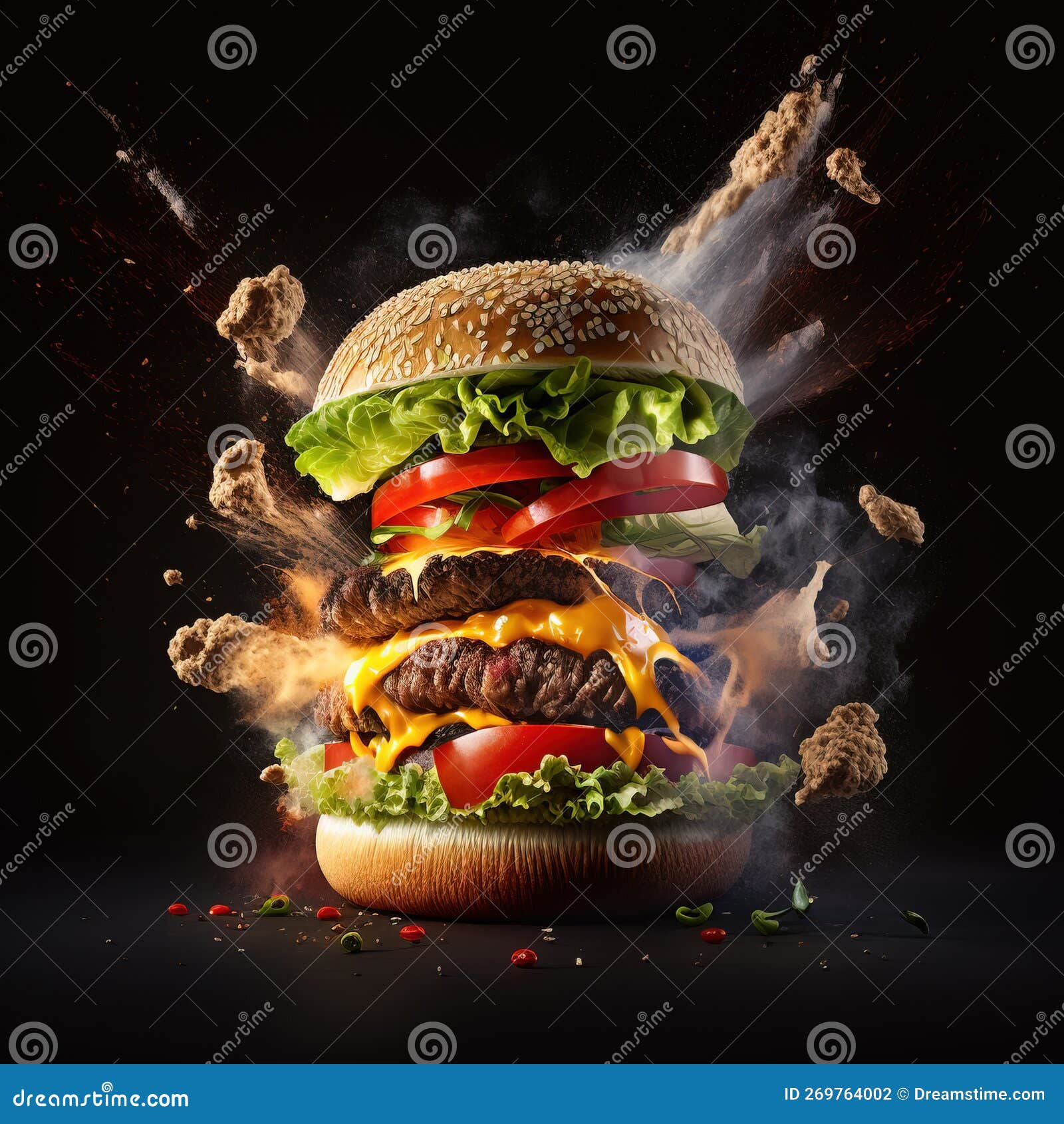 Exploding Burger stock illustration. Illustration of food - 269764002