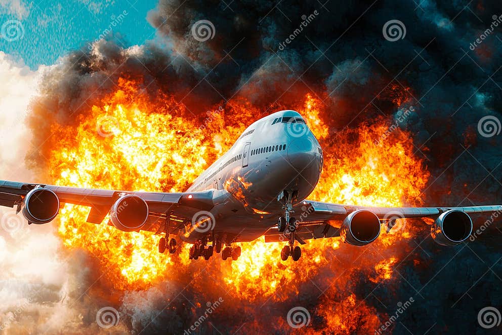 Exploding and Burning Passenger Plane in the Sky. Airplane Crash Stock ...