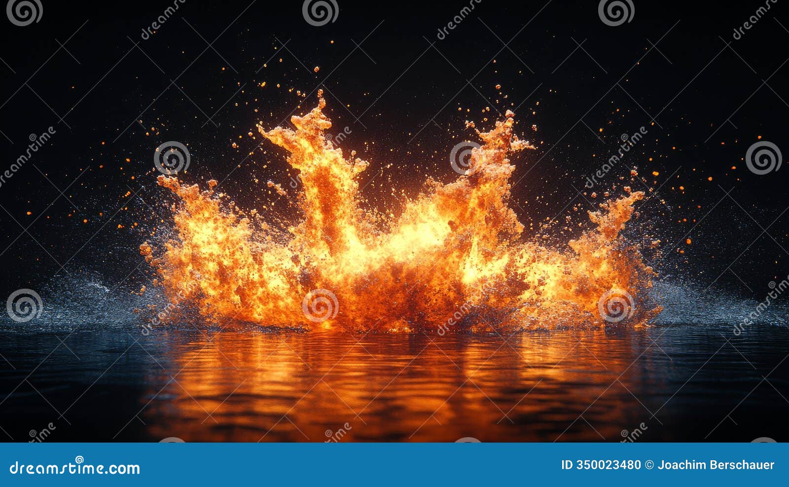 Exploding Burst of Flames Over a Dark Water Surface. Stock Photo ...