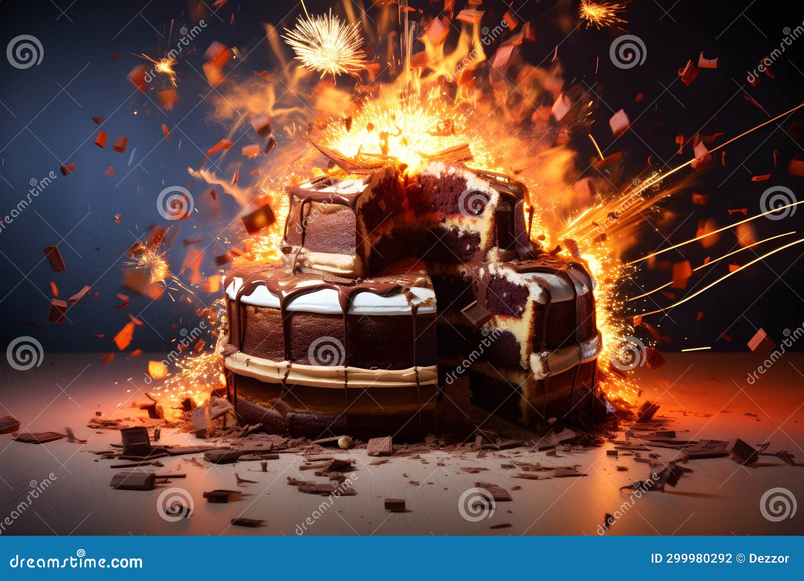 Exploding Cake for a Holiday, Concept of an Unexpected Funny Surprise ...