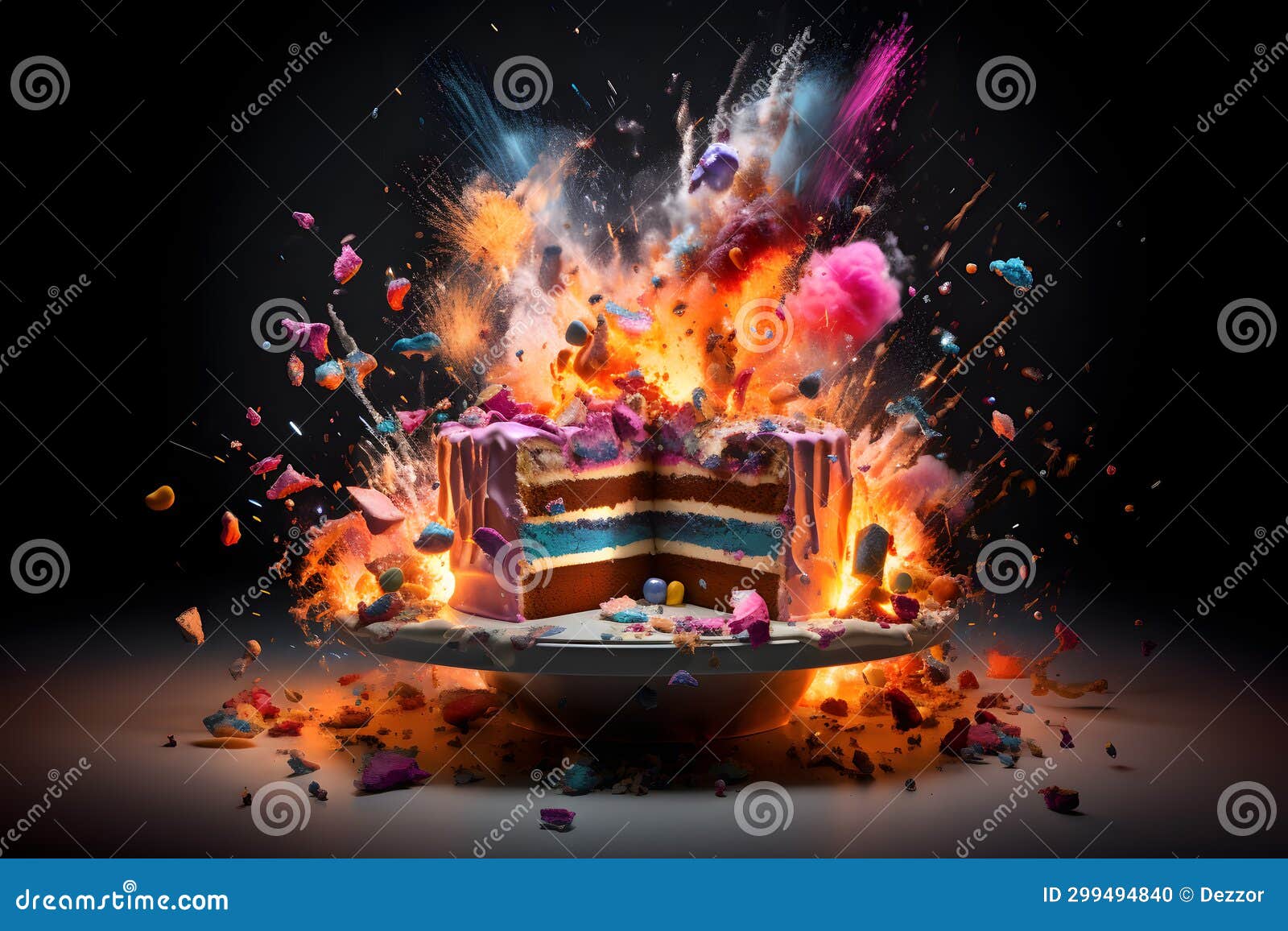 Exploding Cake for a Holiday, Concept of an Unexpected Funny Surprise ...