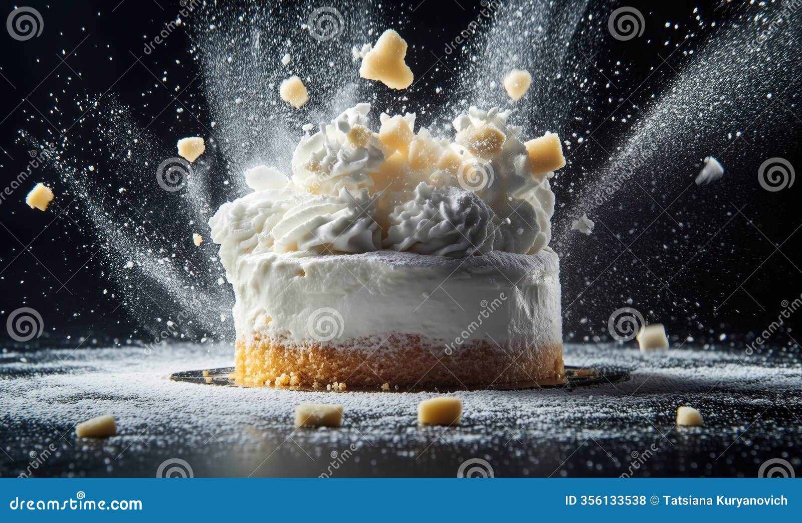 Exploding Cake with Whipped Cream and Chocolate Shards, Dynamic ...