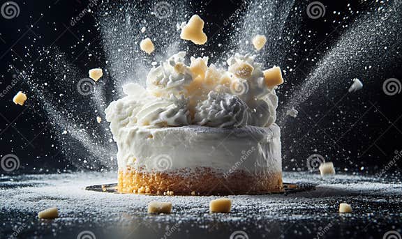 Exploding Cake with Whipped Cream and Chocolate Shards, Dynamic ...
