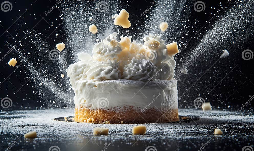 Exploding Cake with Whipped Cream and Chocolate Shards, Dynamic ...