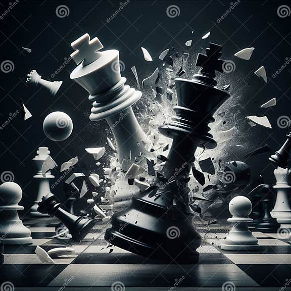 Exploding Chess Pieces in Dramatic Battle Stock Photo - Image of ...