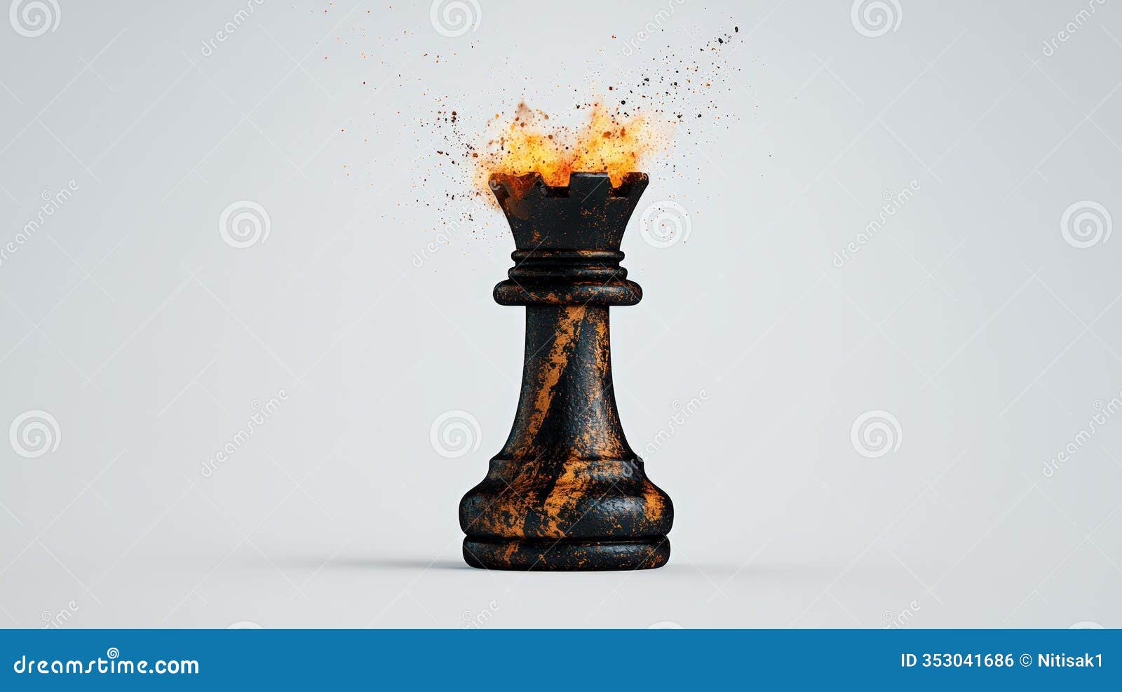 Exploding Chess Rook with Fiery Particles Isolated on White Background ...