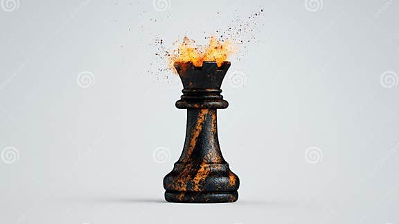 Exploding Chess Rook with Fiery Particles Isolated on White Background ...