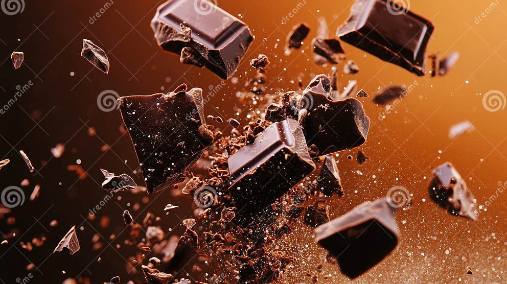 Exploding Chocolate Chunks in Dynamic Motion Stock Photo - Image of ...