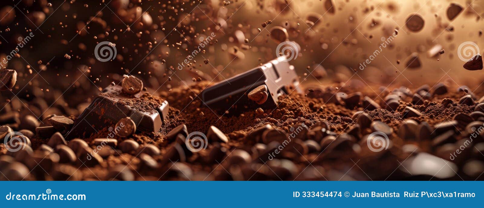 Exploding Chocolate Pieces and Coffee Beans in Dramatic Motion Stock ...