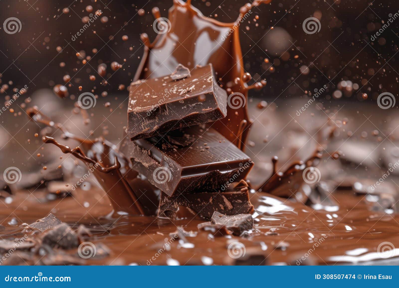 Exploding Chocolate Pieces with Flying Droplets Stock Photo - Image of ...