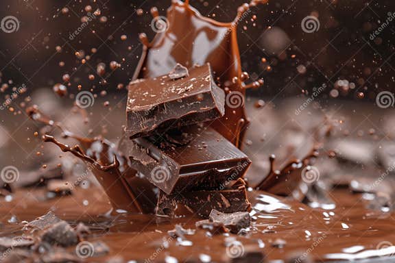 Exploding Chocolate Pieces with Flying Droplets Stock Photo - Image of ...
