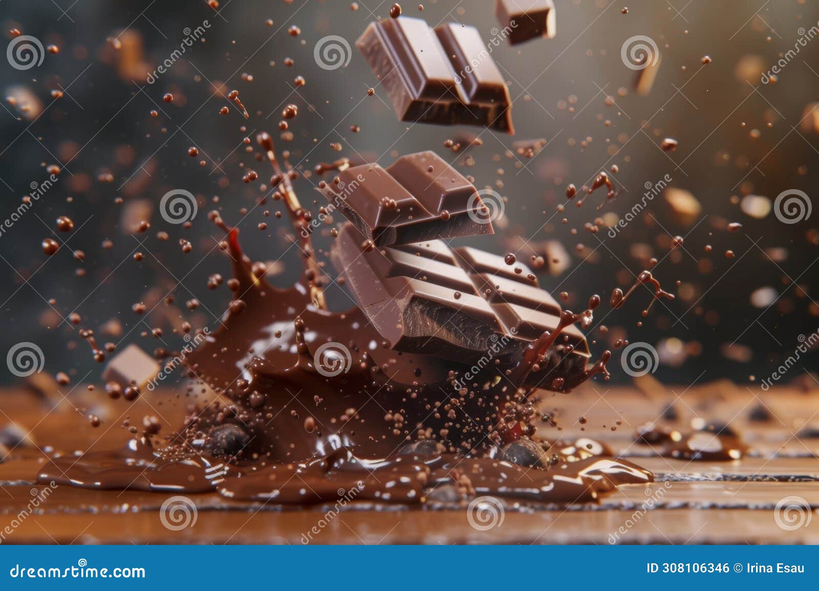 Exploding Chocolate Pieces with Flying Droplets Stock Photo - Image of ...