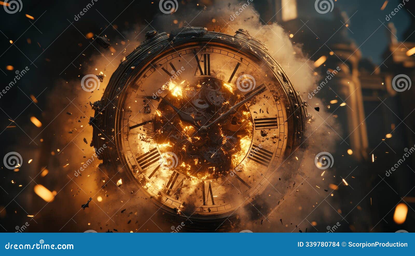 Exploding Clock in Dramatic Slow-motion with Flying Debris Stock Photo ...